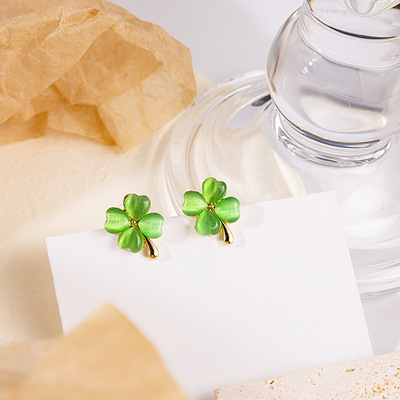 银针四叶草耳钉160433