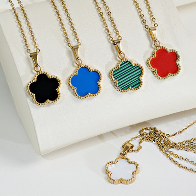 简约四叶草项链耳钉套装