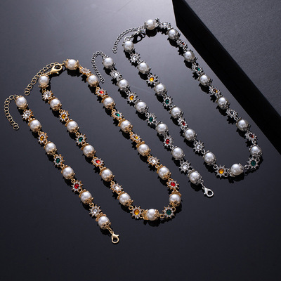 嘻哈珍珠小花项链手链