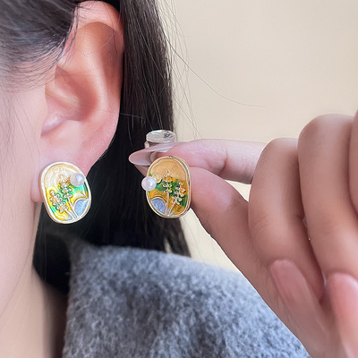 法式滴釉麦穗珍珠耳环