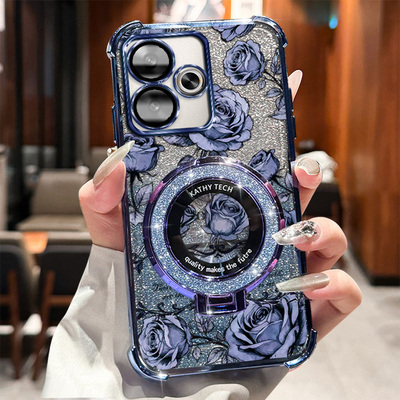 小米POCOF6-5G国外版手机壳POCOF6-5gglobal玫瑰印花四角气囊防摔镜头全包耐磨砂纯色ins风轻奢小众高端壳