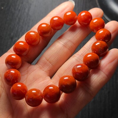 天然满肉南红玛瑙单圈手串 男女款手链 川料柿子红 XL84