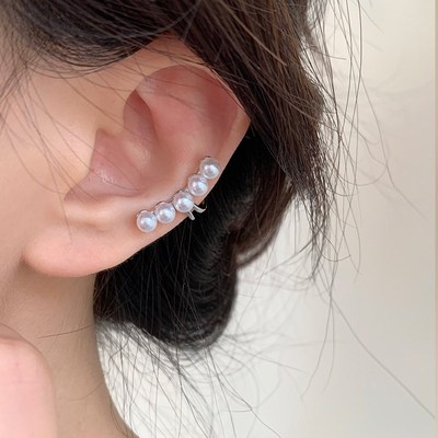 雾霭薄纱耳夹/RINGRING商店无耳洞耳骨夹法式复古珍珠气质耳饰