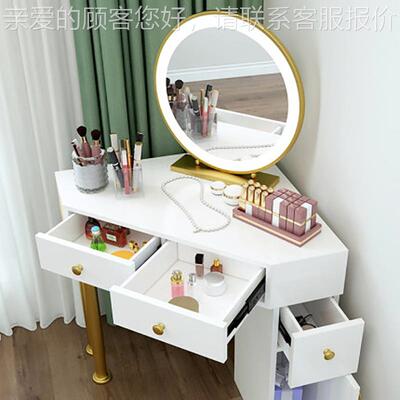 北欧卧室转角妆台 铁艺实XJY20031木桌柜一体化型妆网桌椅 小户红