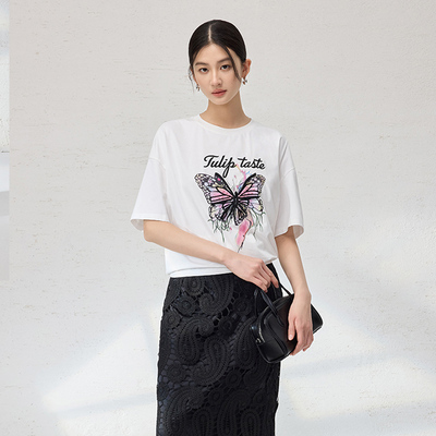 【时菲菲】商场同款夏季新品宽松造型感设计T恤N035A52322