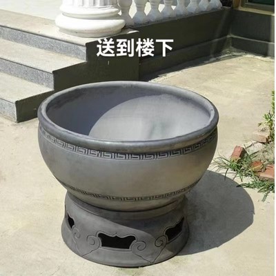 瓦盆鱼缸养兰寿金鱼缸无釉土陶缸黑陶泥盆家用超大型传统中式复古