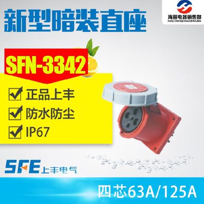 新型工业防水插头 4芯孔四极暗装插座 63A125A380V SFN-3442 3342
