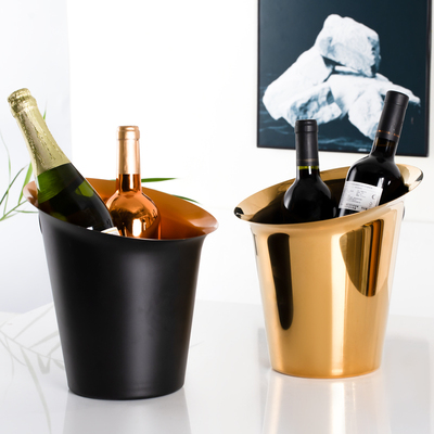 不锈钢冰酒桶酒吧个性冰桶斜口带把香槟冰桶黑金冰块桶家用冰酒桶