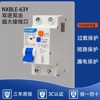 正泰正品漏电断路器NXBLE-63Y 40 63A 2位双线小型空气开关带漏