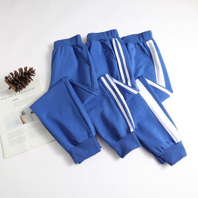 宝蓝色束脚一道杠双杠休闲裤加绒