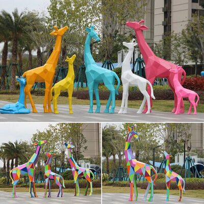 玻璃钢几何长颈鹿雕塑售楼部商场块面动物摆件户外花园林景观小品