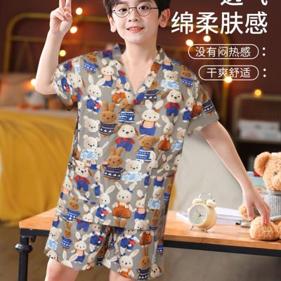 芈竹 纯棉儿童4-8岁款汗蒸服新款小孩卡通印花桑拿服家居服睡衣