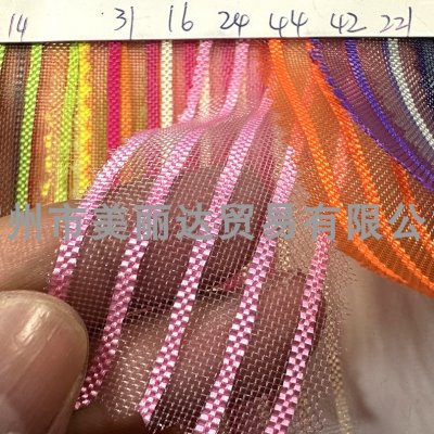 用于手袋箱包等幻彩光泽2mm宽竖条纹半透明细小网孔涤纶网布料