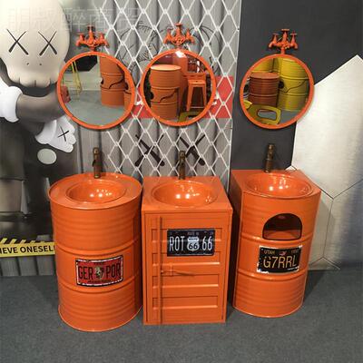 复古业洗手盆仿台古创意工风集箱油装BGU桶做旧铁艺洗漱洗手台盆