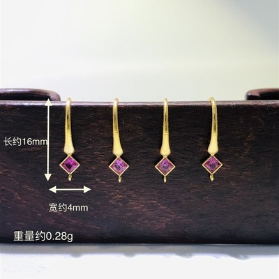 G18K古法金镶嵌彩色红宝石耳钩耳环配件DIY耳钩饰品