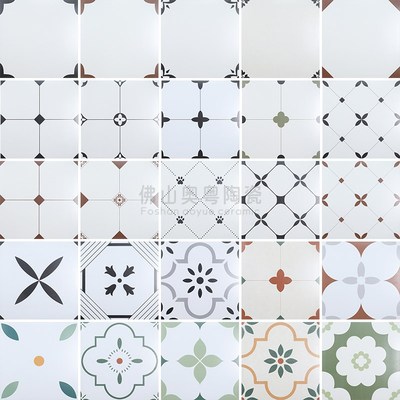 法式覆古奶油风400mX400花砖厨房化妆室浴室地砖阳台饭厅防滑瓷砖