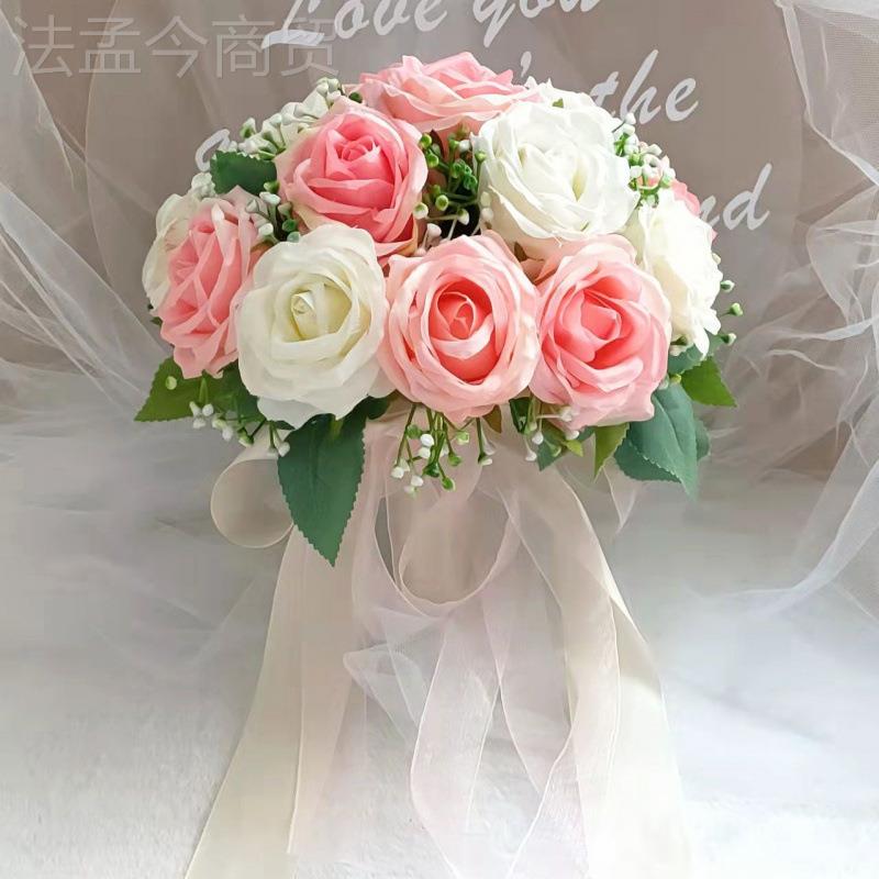 新娘具手捧花结婚 仿满天星瑰真花束伴娘婚玫纱照拍摄道 LQU婚庆