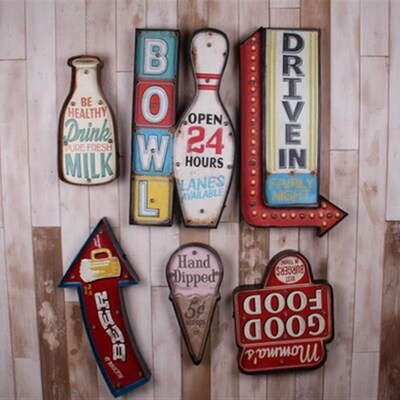 复古做旧酒吧咖啡厅KTV会所墙面BEER箭头软装铁艺个性壁饰挂件