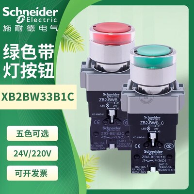 施耐德带灯自复位电源点动按钮开关XB2BW33B1C绿220v常开24V红