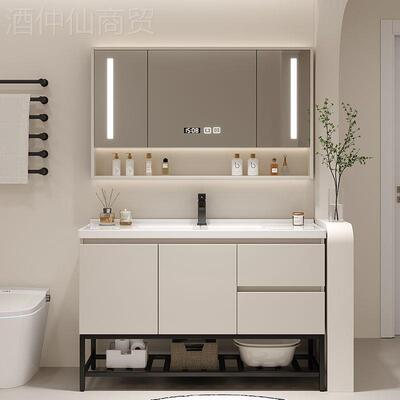 轻奢简约浴室组柜生合卫间盆陶瓷一体洗JFD手盆洗漱台智能洗脸卫