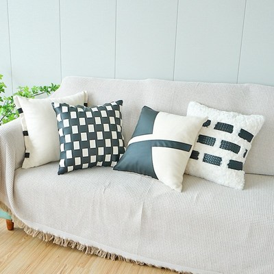 黑白色系轻奢简约皮革抱枕套欧美inFs风创意时尚沙发靠枕床头靠垫