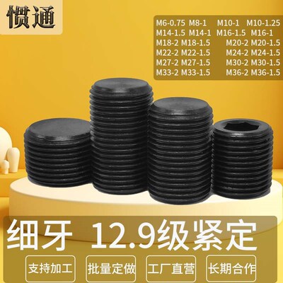 12.9级细牙紧定平端顶丝无头螺丝机米-1.5牙2.0牙GB77M16M20M3036