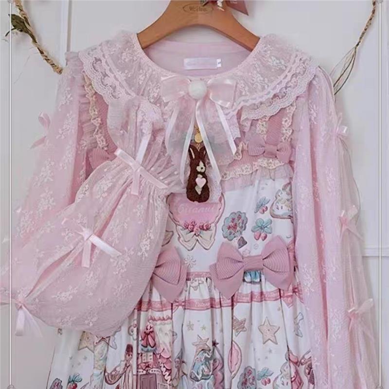 蕾丝姬袖长袖樱花粉Lolita爆款内搭衬衫现货洛丽塔内搭长袖现货