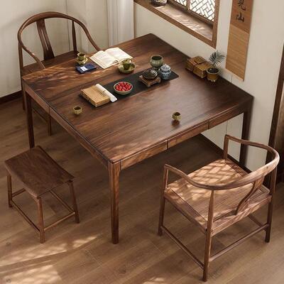 北美黑胡桃木方桌牌桌新桌中式实木樱木餐家用SMFZ-078正方桃棋形