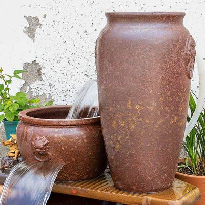 古法陶瓷缸环水养鱼造IJS陶罐鱼过滤器鱼池全套景生态流水瀑布摆