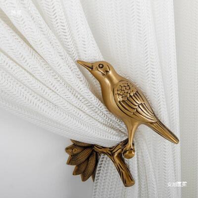 轻奢挂复古黄窗帘钩创意小tj#loj#j鸟帘档卧墙室客厅样窗板间壁饰