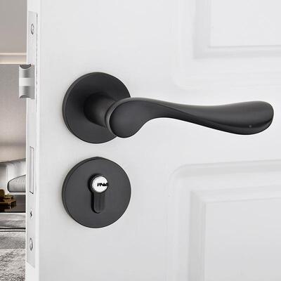 无品牌/黑色太五空铝房门静音门锁室内卧室木门分机械金代锁具体