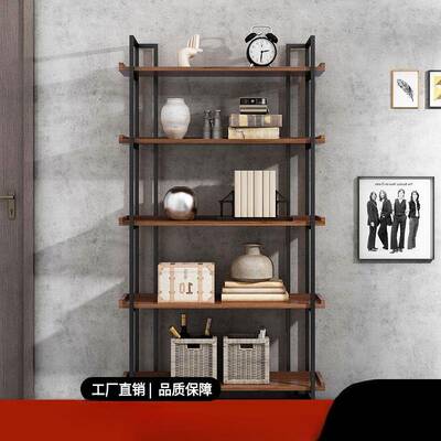 loft收业风铁艺纳层置物架落地简易实DSC木客厅多书架美式创意架