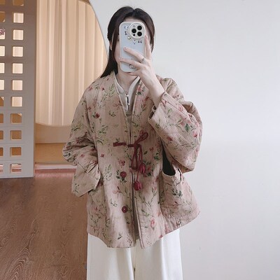【花间意棉衣】秋冬设计立体剪裁手工花苞扣廓形棉衣外套 51862
