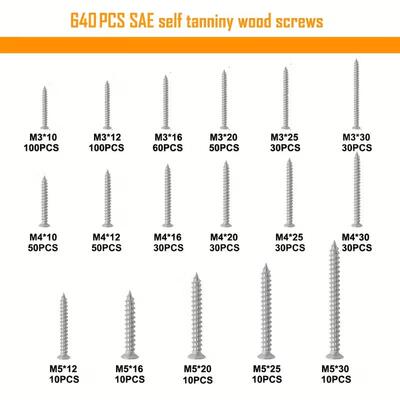跨境160pcs不母锈HIK钢十字盘头螺螺套装沉丝头自攻螺丝木螺丝9盒