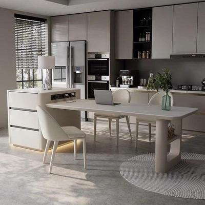 沃顿岩板472意式岛用台桌家厨房一体伸缩高简端约实木小户型现餐