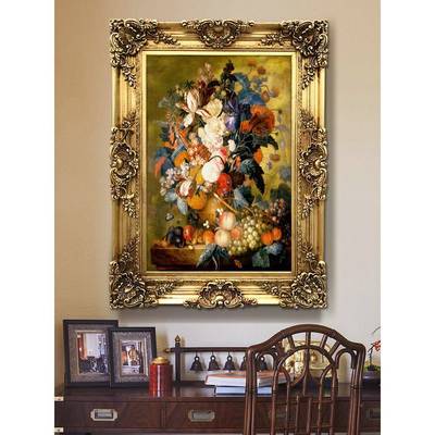 世界名画厅油画欧式静物百饭玫瑰玄水果花卉客餐厅装饰画关合AQQ