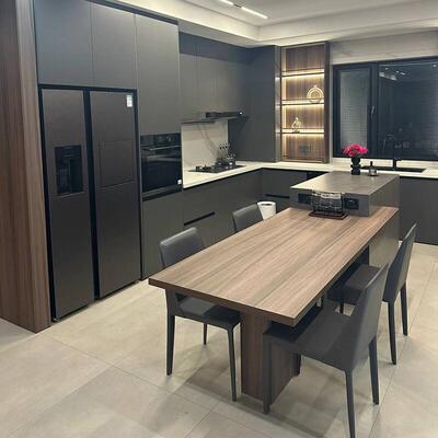 可伸缩岛台餐桌一现体简约多功能代OFZ轻奢岩板木实中岛台家用小