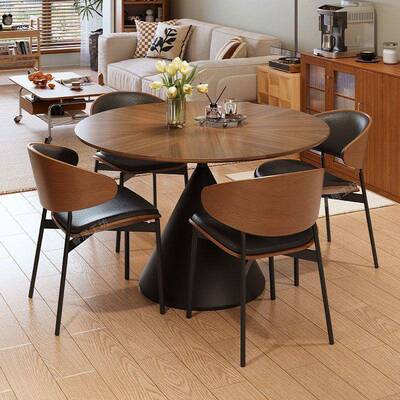 古风实木餐桌椅组带合碳素奢钢圆形桌轻中圆桌转盘家用UNG小户型