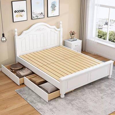 实木现代床简约主卧1米8双CWT人床高油端气奶风出租房用大储物收