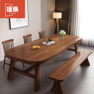 家用工餐厅1吃饭约小户型作台长书桌复古风桌实木餐桌椅组合简现