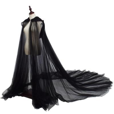 Halloween Costume for Women Hood Tulle Cape Cloak Black
