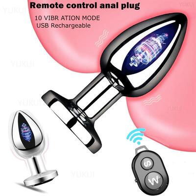 Wireless Remote Control Anal Vibrator Metal Butt Plug Men Pr
