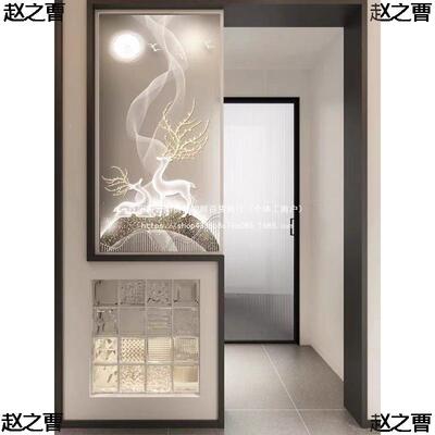 LND风现代简约艺关术钢化玻璃屏入半户门玄洗手台墙遮挡隔断简约