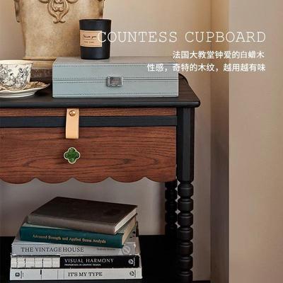 法式复古边柜木客厅边几沙角几美式实床头柜全实KJT木白木发蜡收