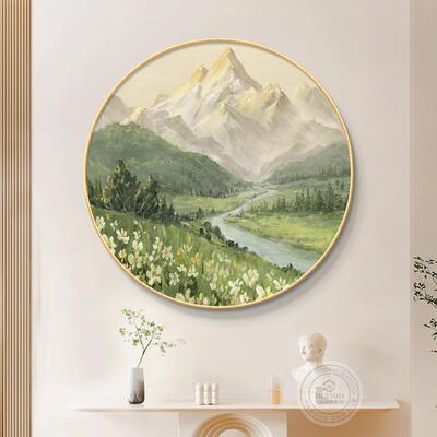 聚宝入户玄关装饰画日照山圆形壁xwY8752-画山水走风景客厅盆廊过