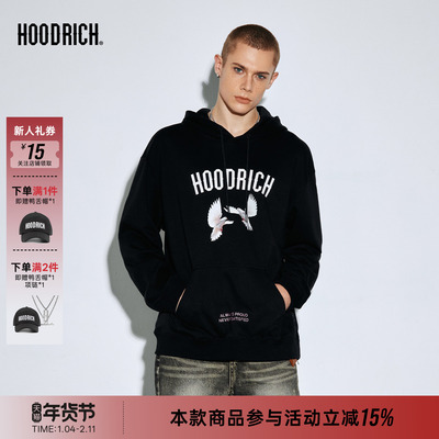 HOODRICH和平鸽字母印花连帽卫衣男潮牌休闲百搭情侣同款外套
