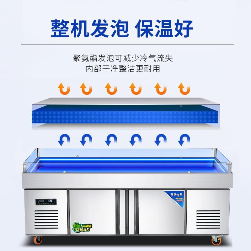 不锈冻钢冰菜台保鲜柜水产台点商用冷冷藏超市海鲜展示柜开槽773