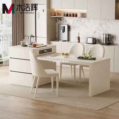 用可伸缩实木岩岛板餐桌一体多功台能小户家型中岛简约88130饭桌