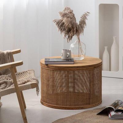 日式圆形实藤木民宿编茶几客厅榻榻米简小约沙DCR发几玻璃储物茶