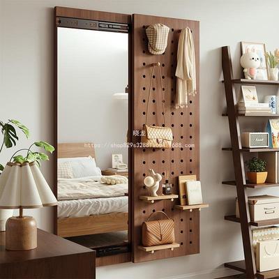晓龙玄实木洞洞板全身关UOO试衣镜用壁挂镜子隐穿藏家式关闭推拉